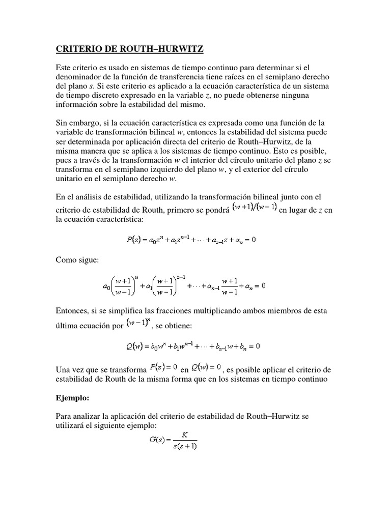 Criterio de Routh-Hurwitz | PDF | Ecuaciones | Función (Matemáticas)
