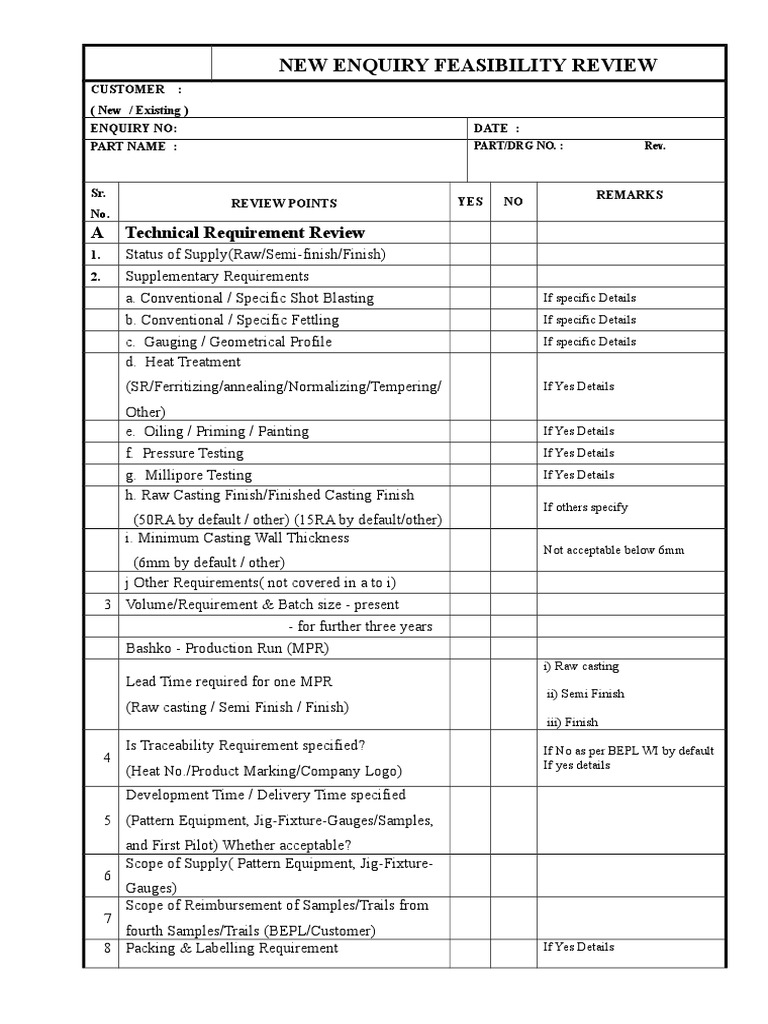 New Enquiry Feasibility Review Format | PDF | Specification (Technical ...