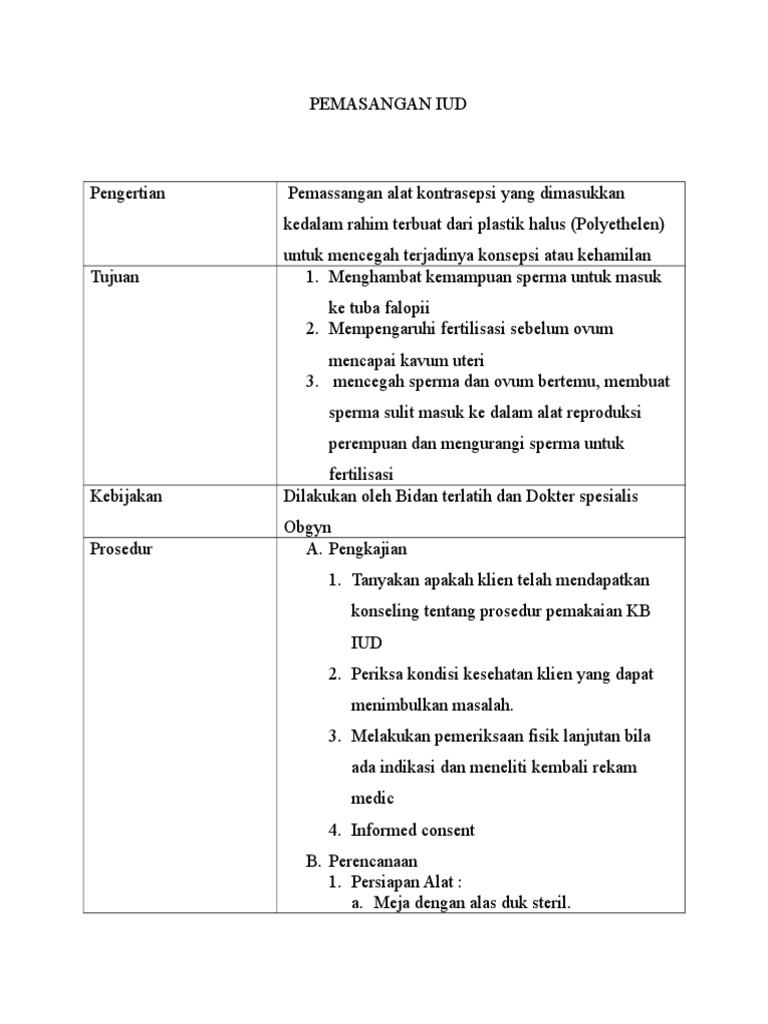 Sop Iud Pemasangan Dan Pelepasan | PDF
