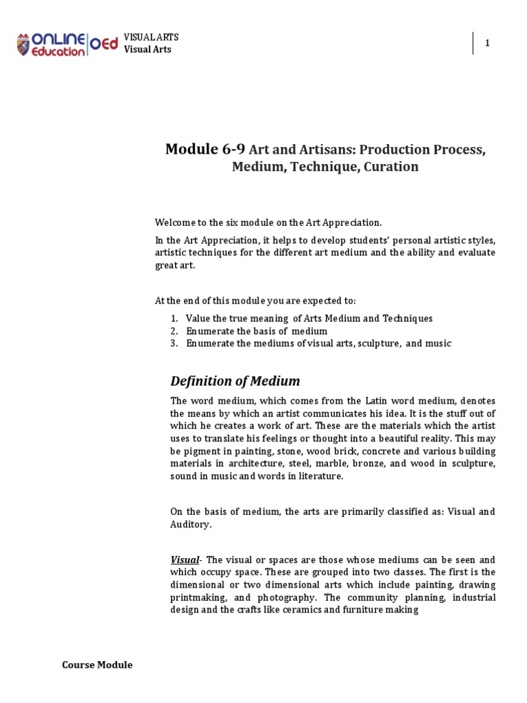 Lesson 6-9 - Art and Artisans - Production Process, Medium, Technique ...