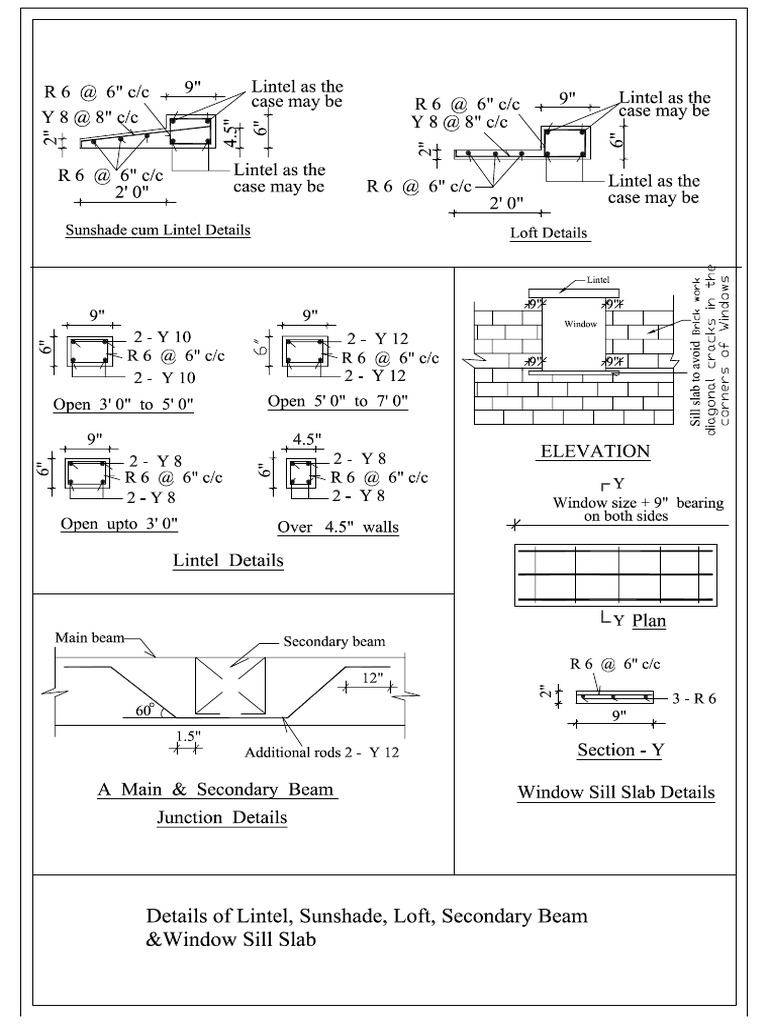 Details of Lintel, Loft, Sill Slab, Sunshade PDF | PDF