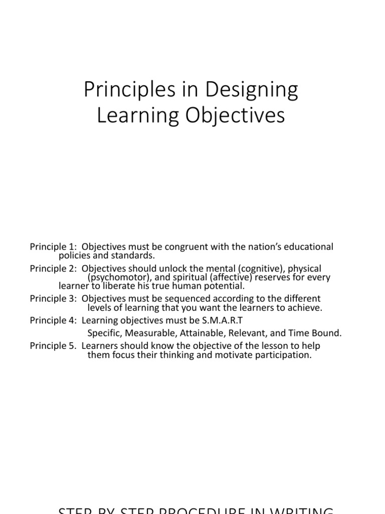 Principles in Designing Learning Objectives | PDF | Learning | Teachers