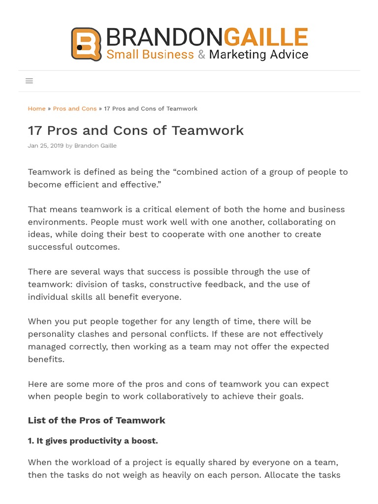 Pros and Cons of Teamwork PDF | PDF | Leadership | Risk