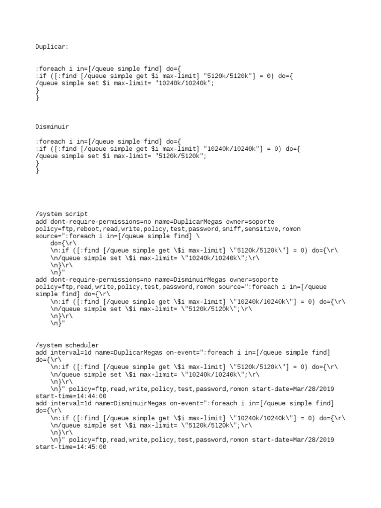 Mikrotik Script - Duplicar Código | PDF