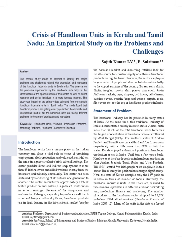 Handloom Industry Challenges in South India | PDF | Factor Analysis | Loom