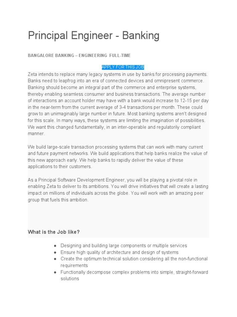 Principal Engineer - Banking | PDF | Cloud Computing | Banks