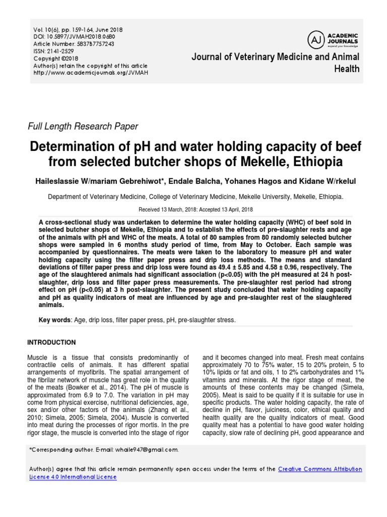 Determination of PH and Water Holding Capacity of Beef | PDF | Meat ...