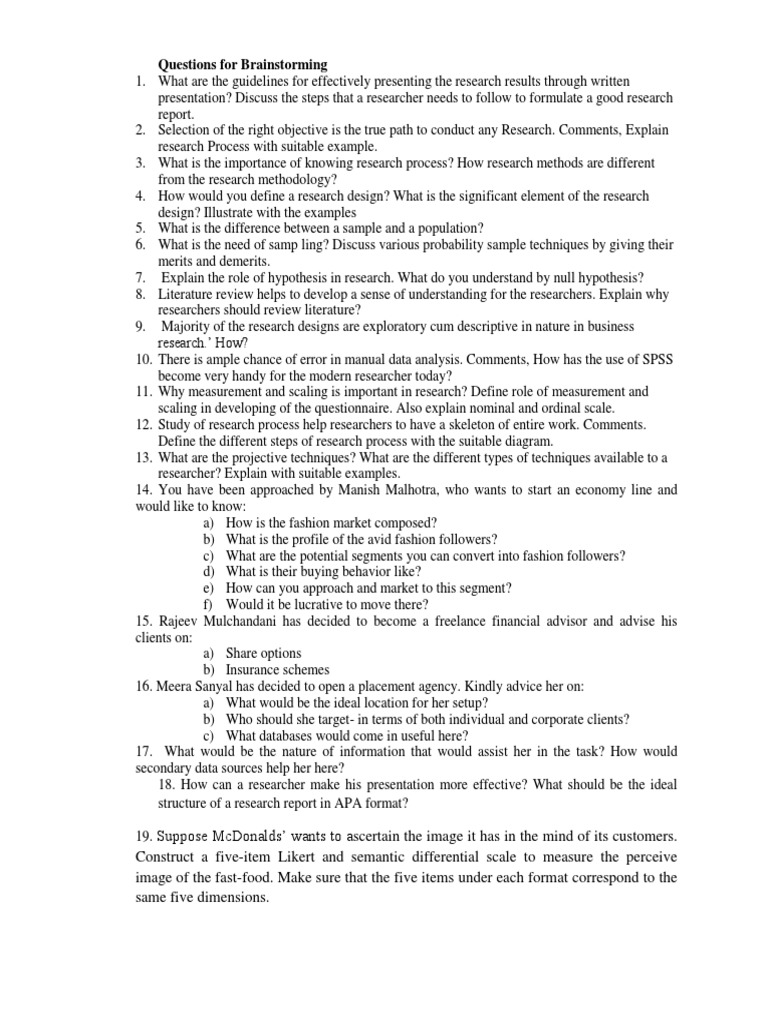 Updated Questions For Brainstorming | PDF | Research Design | Research ...
