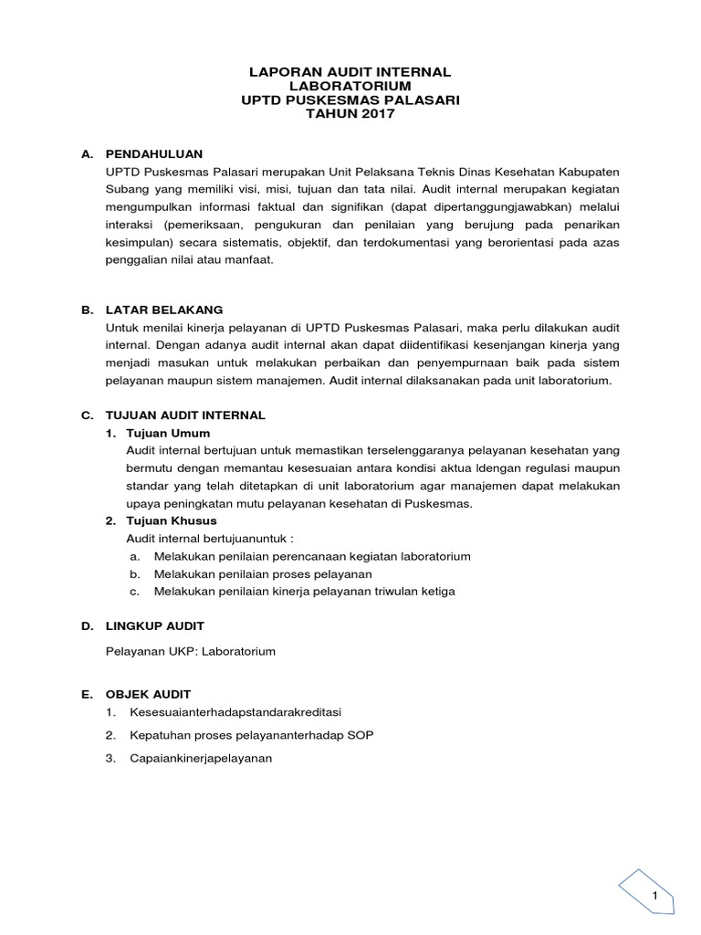 LAPORAN AUDIT INTERNAL Laboratorium | PDF