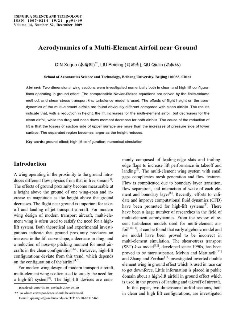 Aerodynamics of A Multi-Element Airfoil Near Ground PDF | Download Free ...