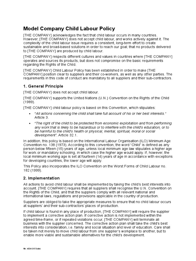 Model Child Labour Remediation Policy | PDF | Child Labour ...