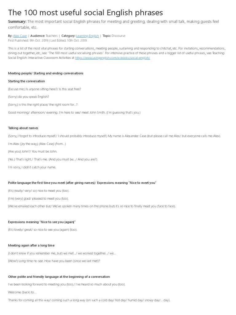 The 100 Most Useful Social English Phrases PDF | PDF | English Language ...
