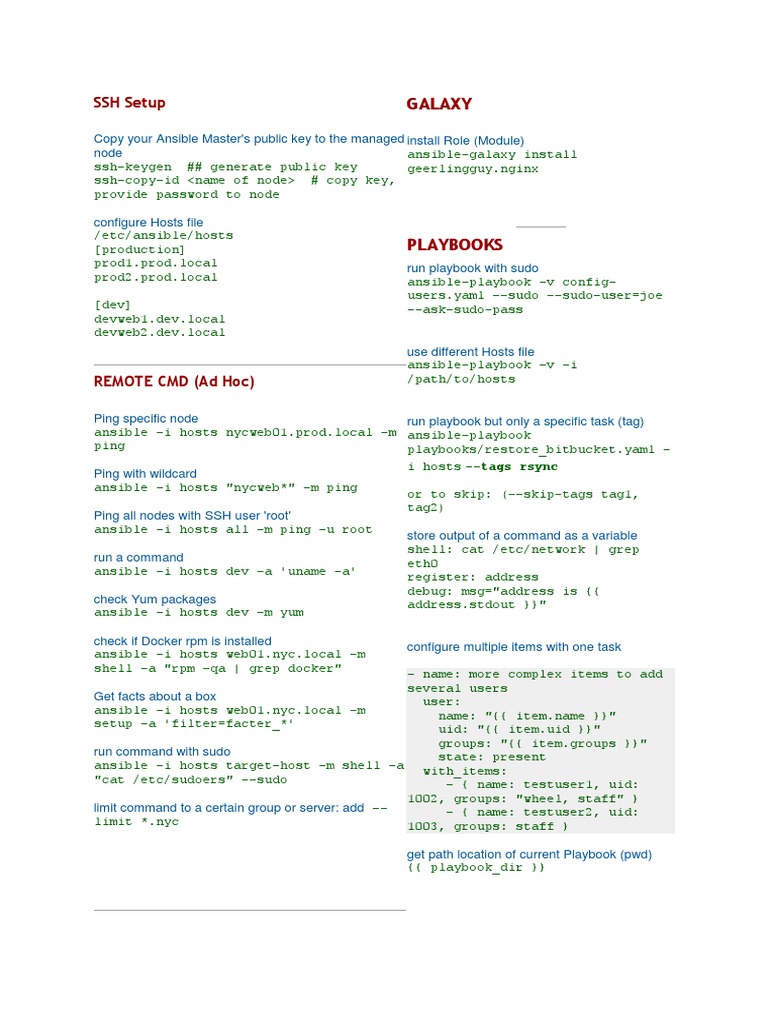 Ansible Cheat Sheet | PDF | Computer File | Computer Networking
