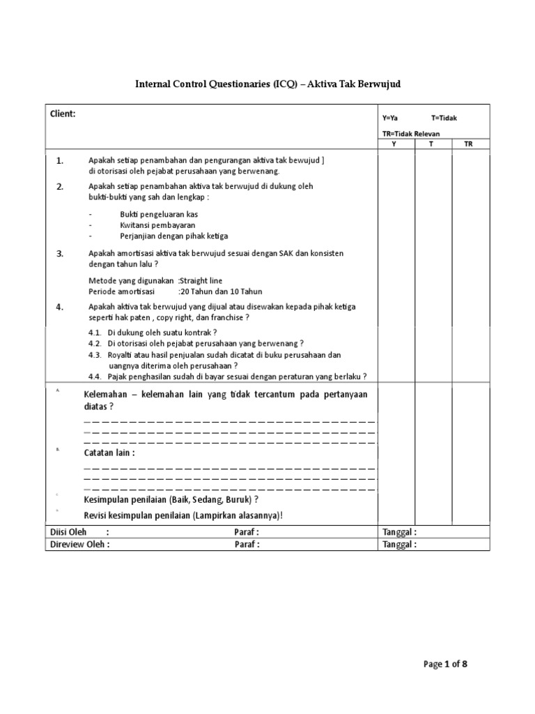 Internal Control Questionaries | PDF