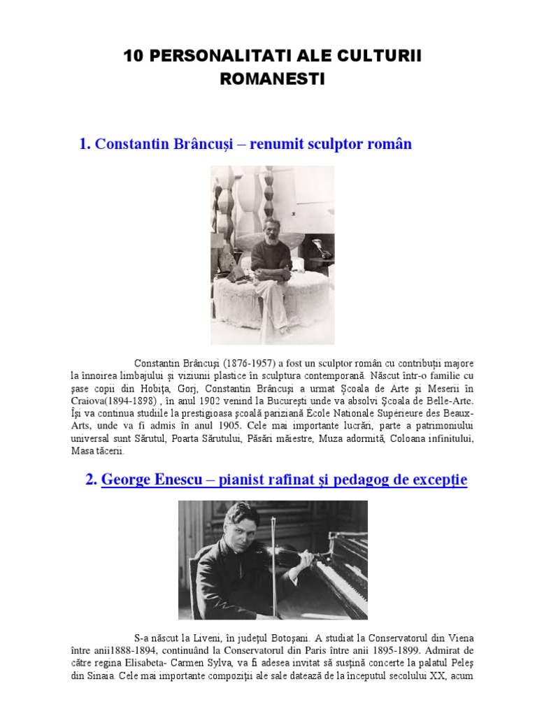 Referat 10 Personalitati Ale Culturii Romanesti | PDF