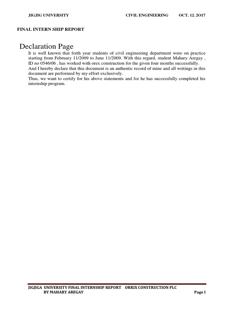 Declaration Page | PDF | Internship | Job Hunting
