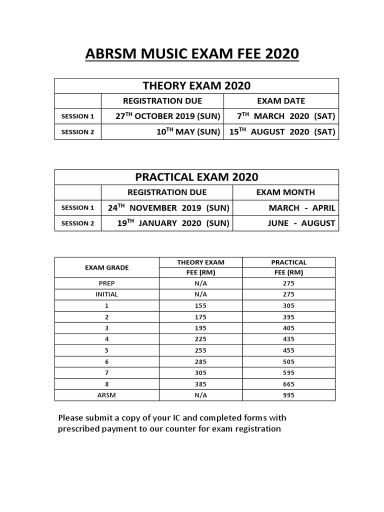 Abrsm Music Exam Fee 2020 | PDF