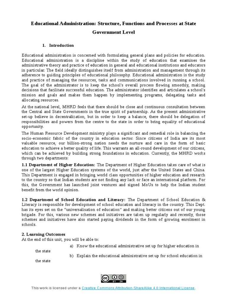 Educational Administration Structure Function and Processes at The ...