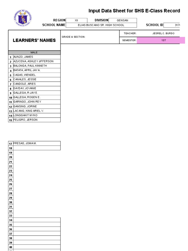 SHS E-Class Record for Oral Communication | PDF