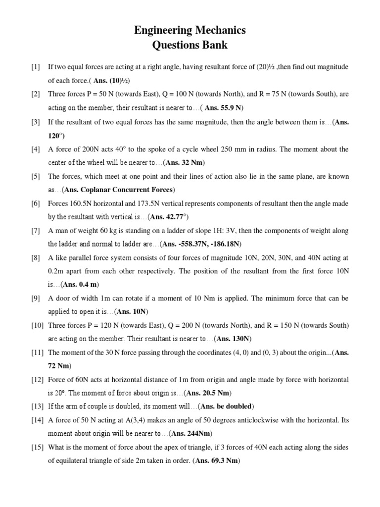 Engg. Mechanics Question Bank | PDF | Triangle | Angle