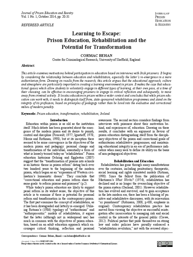 Learning To Escape Prison Education Rehabilitation PDF | PDF | Prison ...
