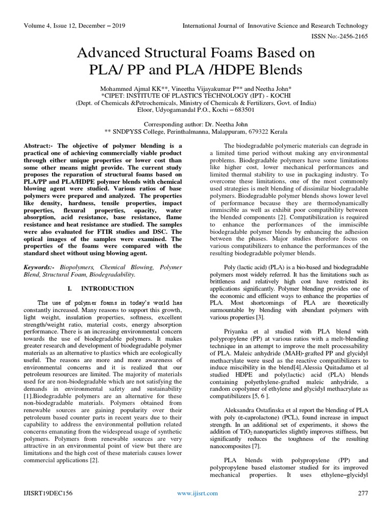 Advanced Structural Foams Based On PLA/ PP and PLA /HDPE Blends | PDF