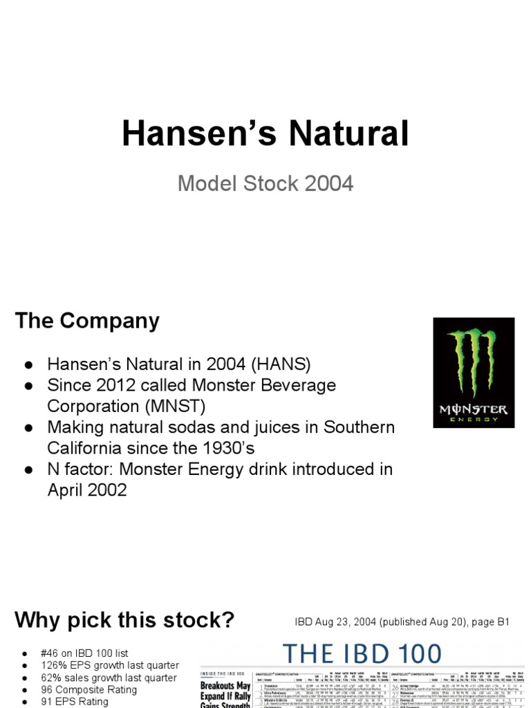 Hansen's Natural Model Stock 2004 | Financial Markets | Business