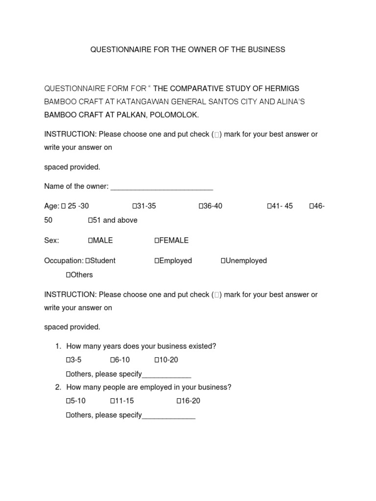 Business Owner Questionnaire for Bamboo Craft | PDF | Economies | Business