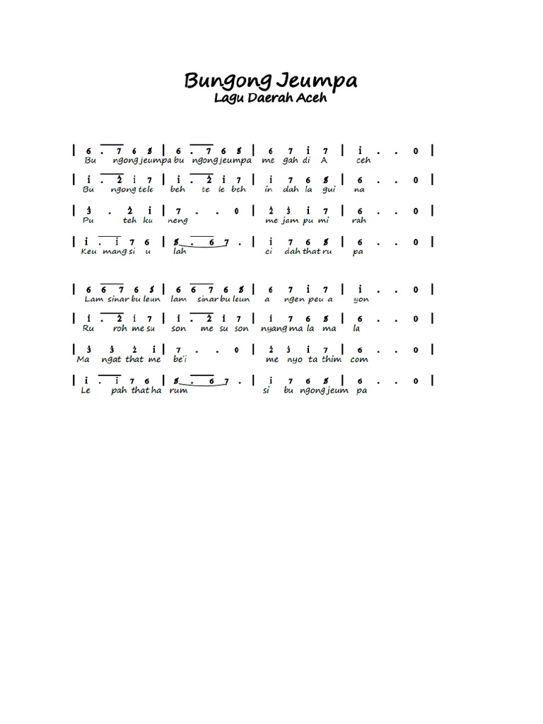 Notasi Bungong Jeumpa | PDF