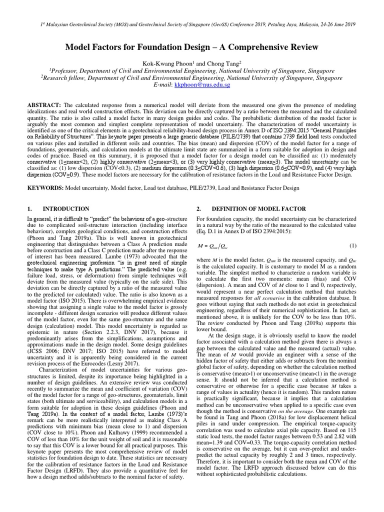 9-1 Keynote 1 - Prof. Phoon Kok Kwang - Model Factors For Foundation Design - A Comprehensive ...