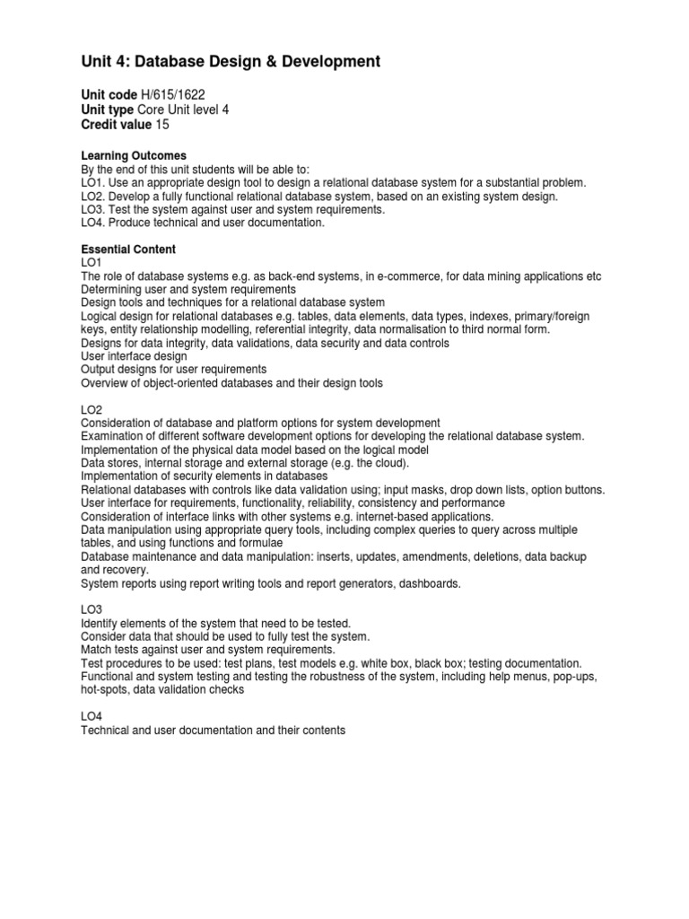 Hnd Computing U4 Database Design Pdf Database Design Relational Database