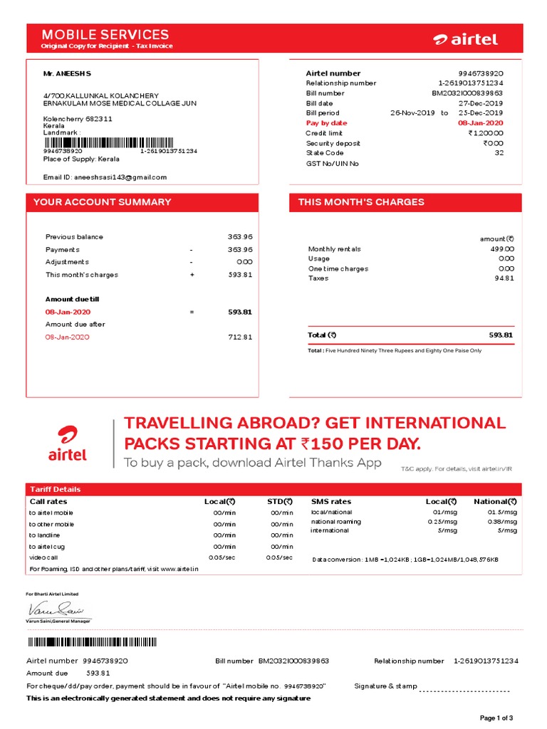 Airtel Bill PDF | PDF | Invoice | Credit Card