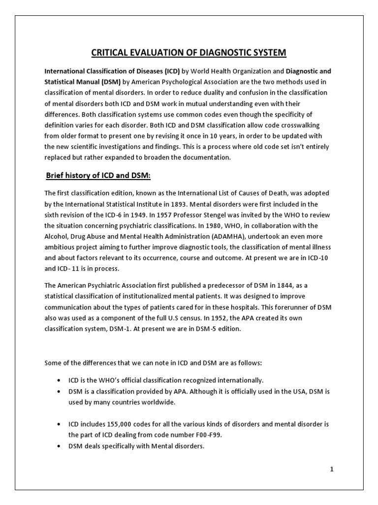 Evaluation of ICD and DSM Systems | PDF | International Statistical ...