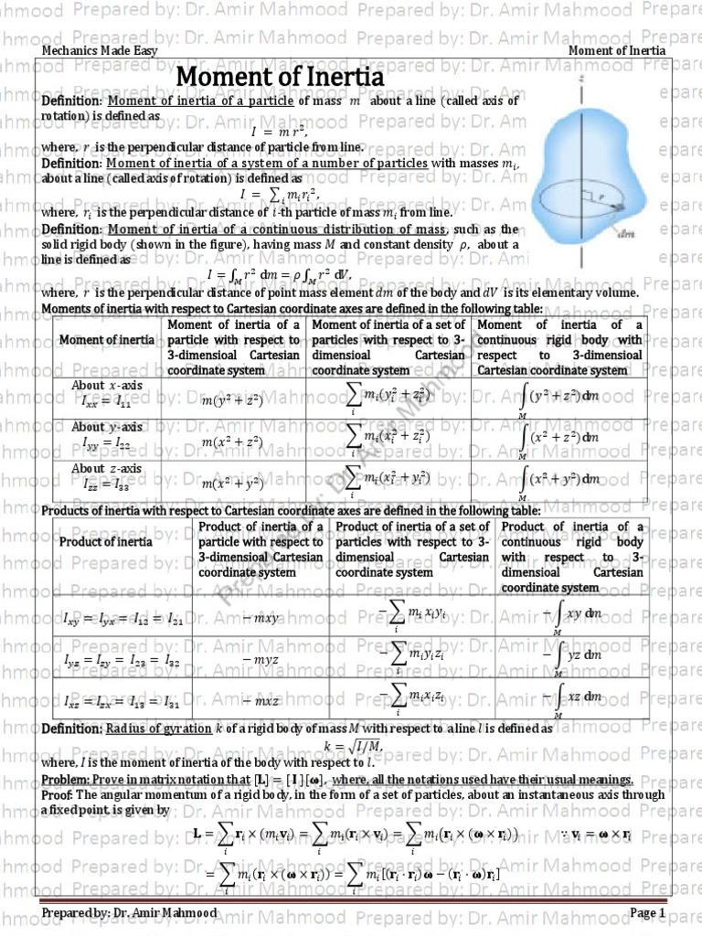 Easy Notes On Mechanics Moment Of Inertia Pdf Pdf Rotation Around A