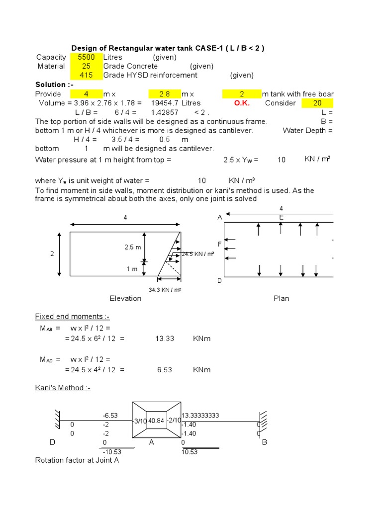 Design of Rectangular Water Tank | PDF | Concrete | Bending