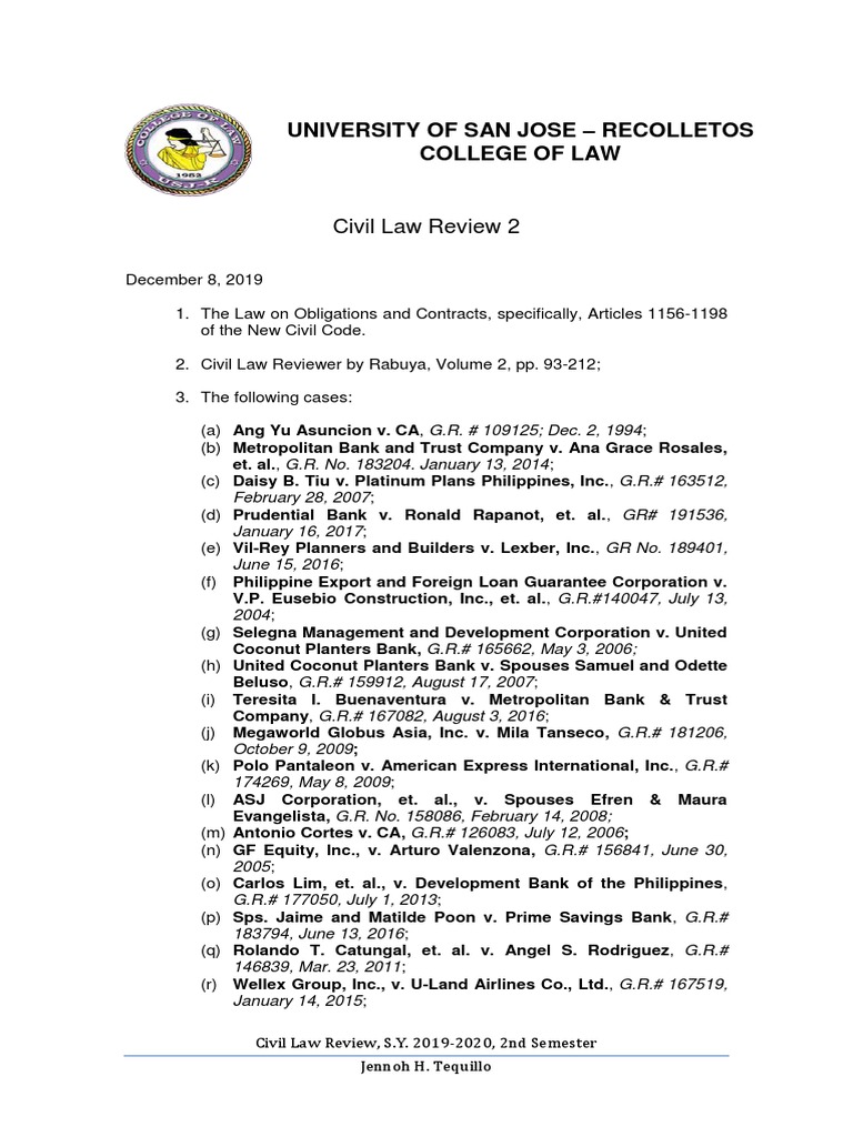 CLR2, Cases, OBLICON, P1&P2,2019 | PDF | Damages | Deed