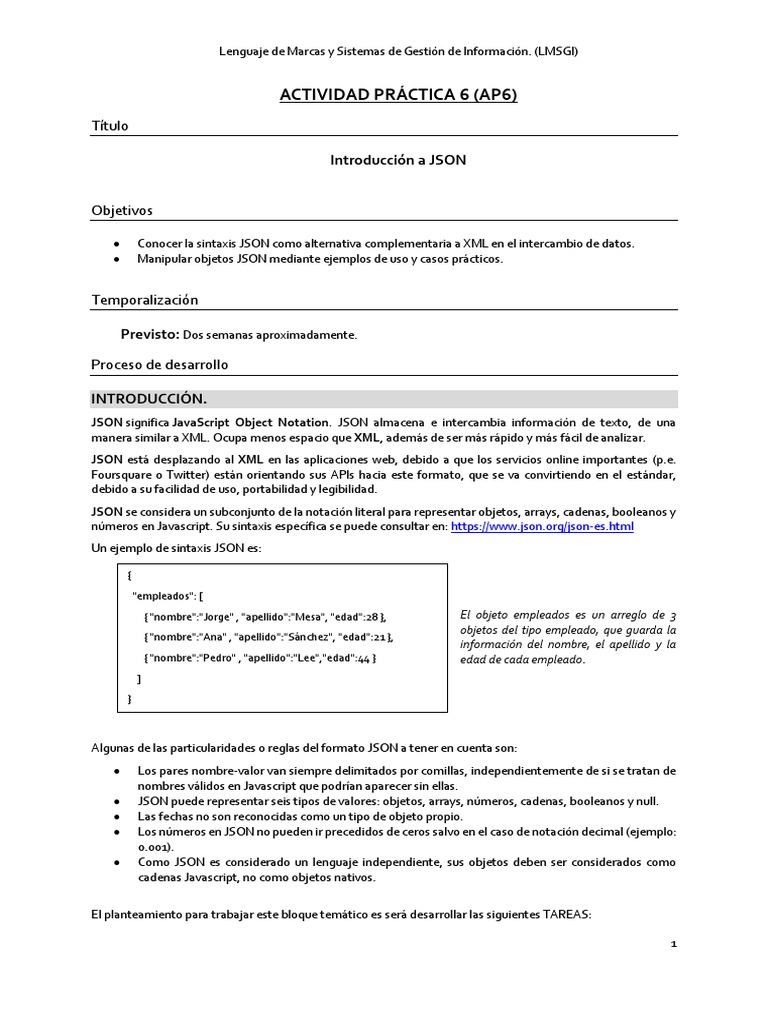 AP6. Introducción A JSON | PDF | Json | Xml
