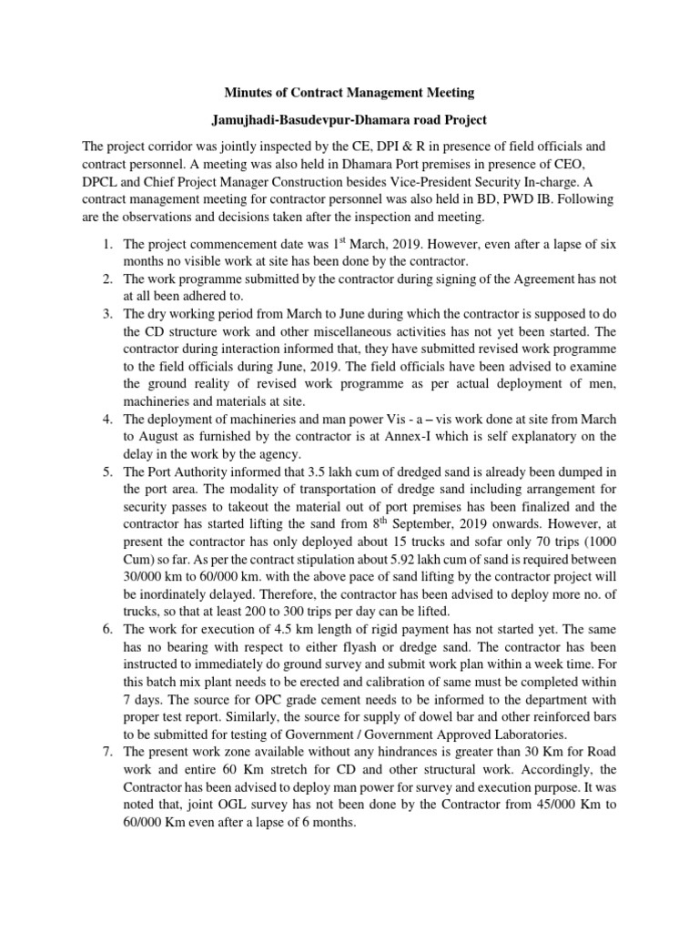 Minutes of Contract Management Meeting | PDF | Road | Road Surface