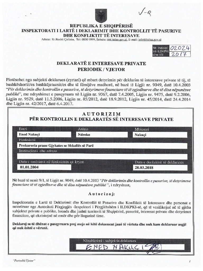 Ened Nakuci, Deklarata e Pasurise 2017 PDF | PDF