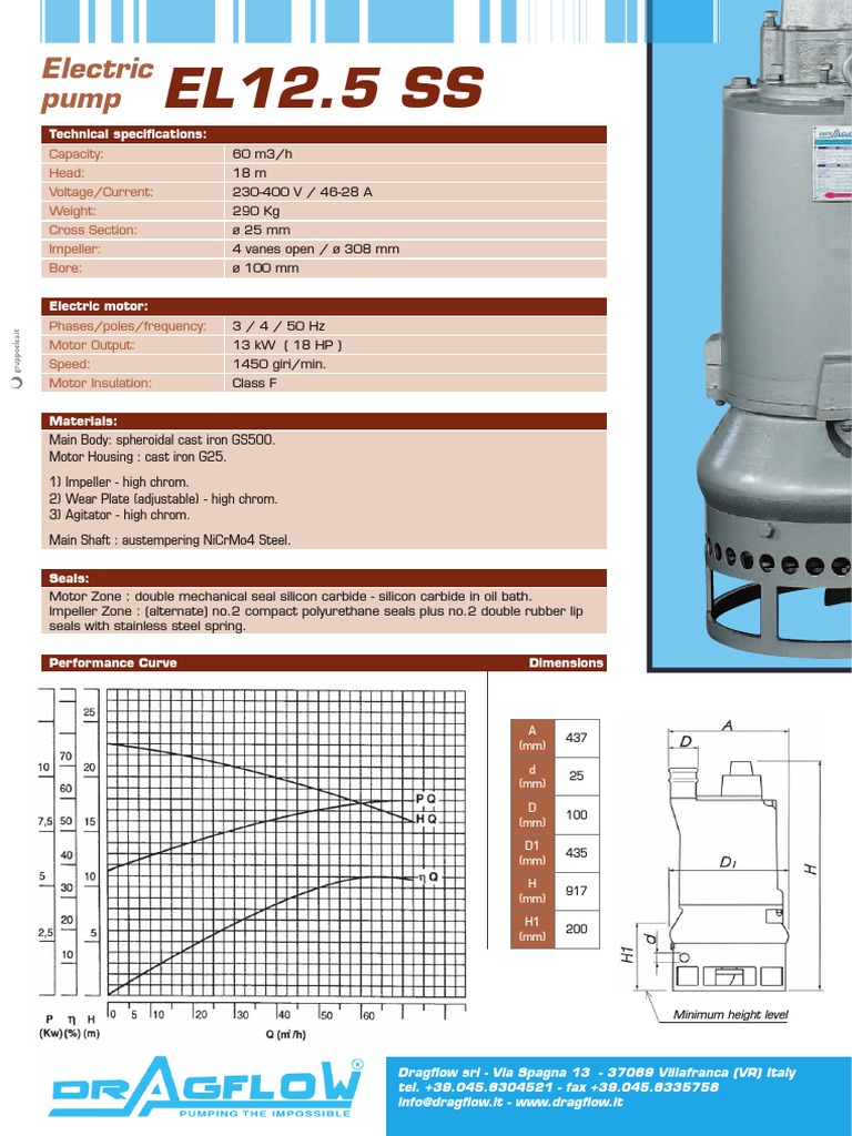 Dragflow EL12.5 SS Electric Pump Specs | PDF | Electric Motor ...