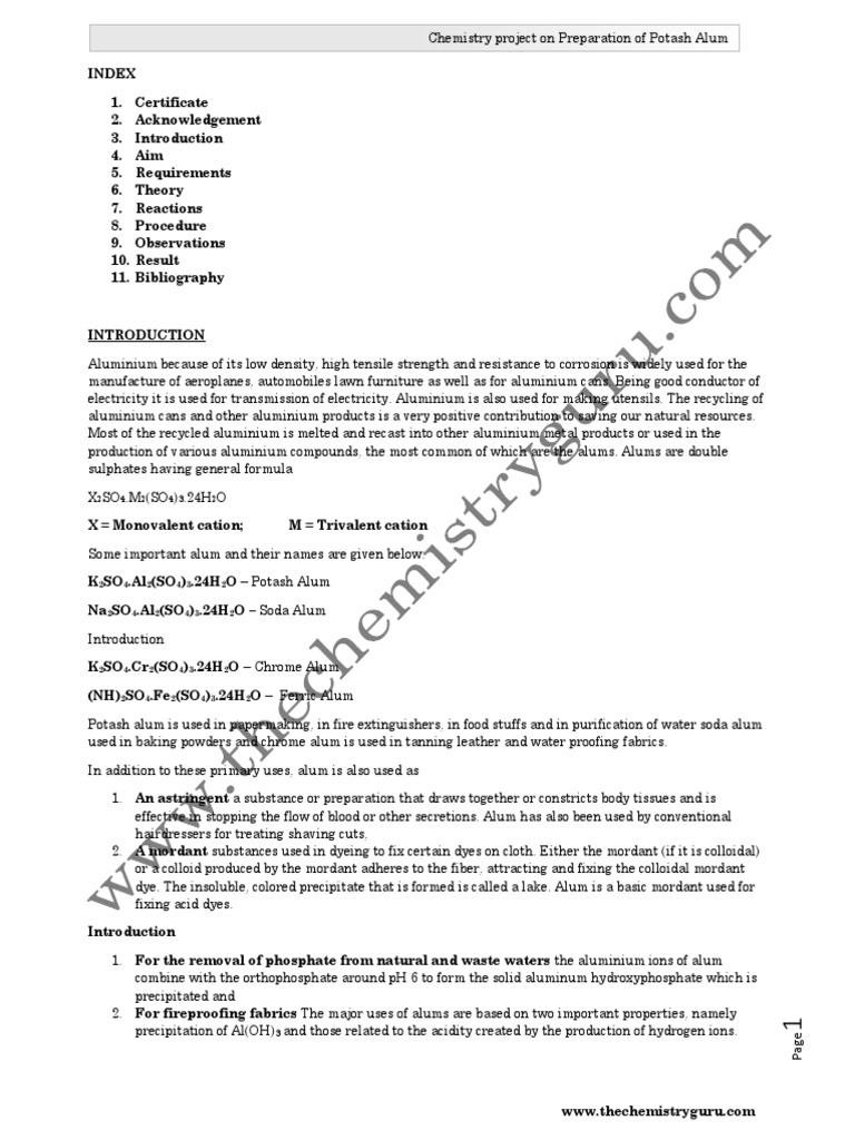 Chemistry Project On Preparation of Potash Alum PDF | PDF | Aluminium ...