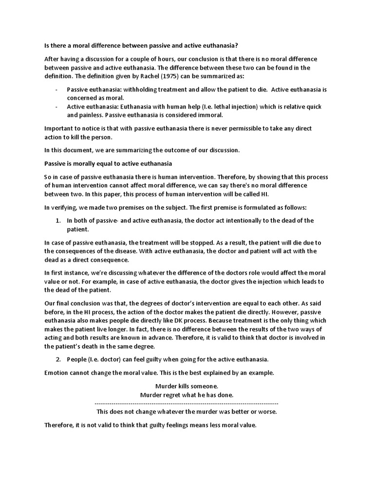 Passive and Active Euthanasia | PDF | Morality | Reason
