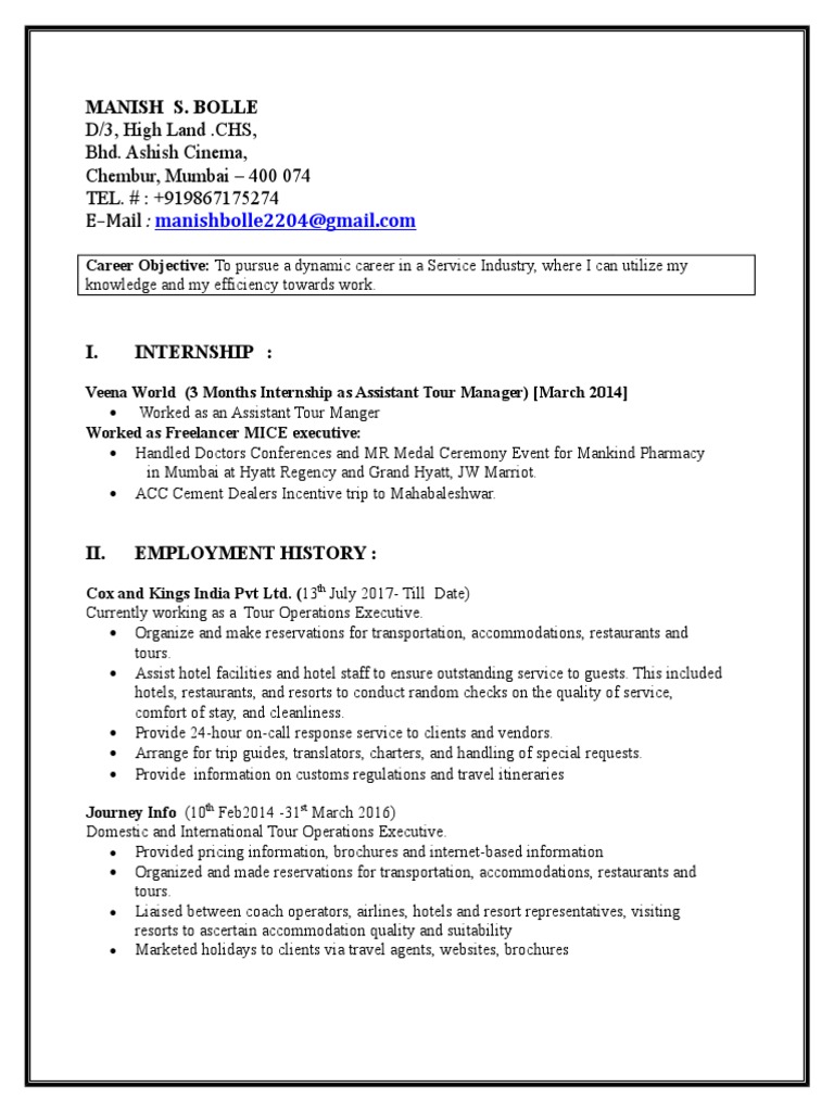 Manish Resume-2018 | PDF | Mumbai | Hotel