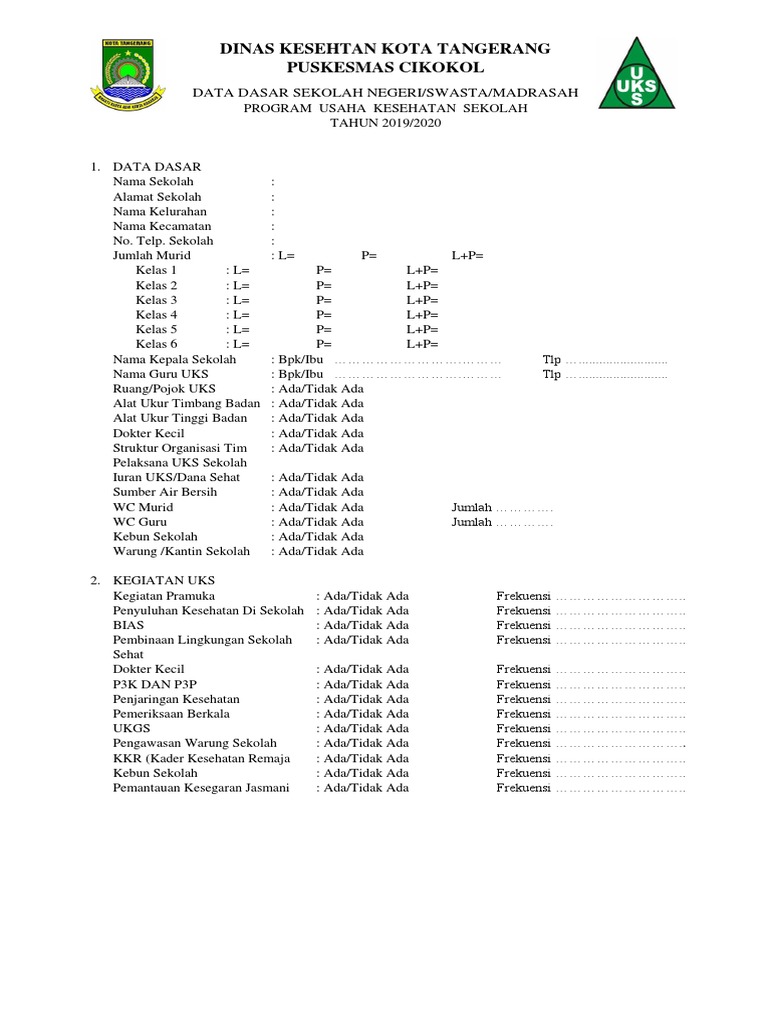 Form Data Uks Sekolah | PDF