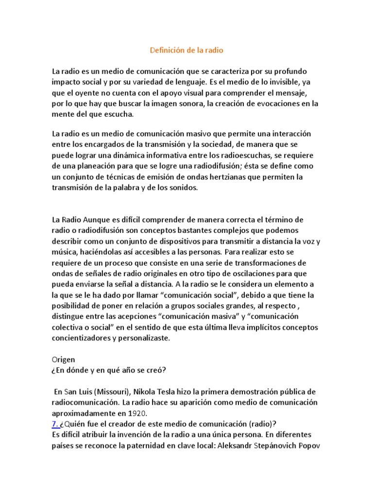 Definición y Concepto de la Radio | PDF | Radiodifusión | Radio