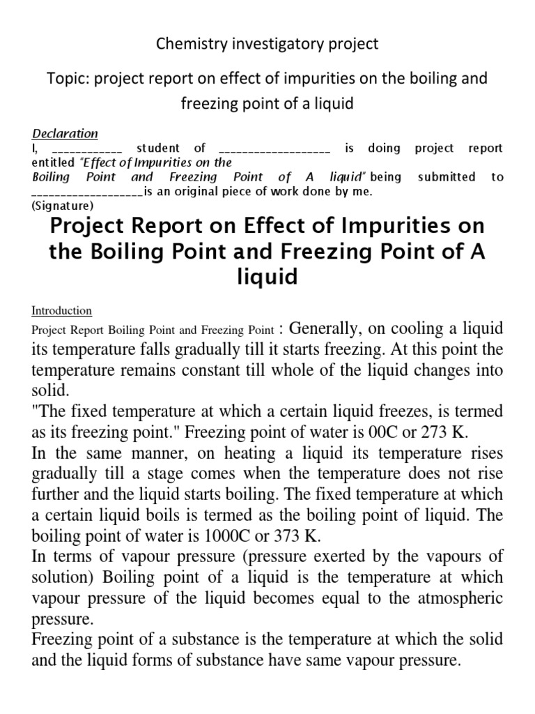 Chemistry Investigatory Project | PDF | Melting Point | Freezing