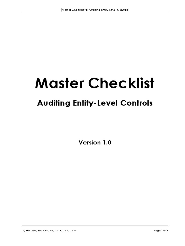 Master Checklist For Auditing Entity-Level Controls PDF | PDF | Itil | Strategic Planning