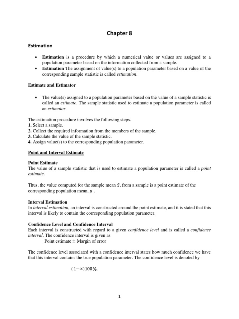 Chaper 8 Estimation Revised | PDF | Confidence Interval | Standard ...