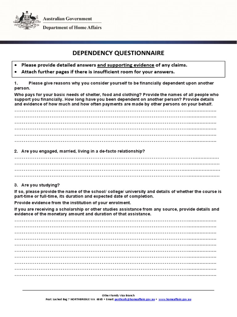 Dependency Questionnaire Instructions | PDF | Pension | Personal Finance