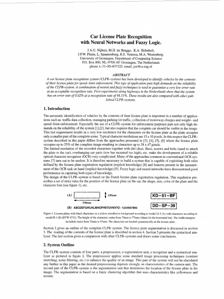 Car License Plate Recognition With Neural Networks and Fuzzy Log PDF ...